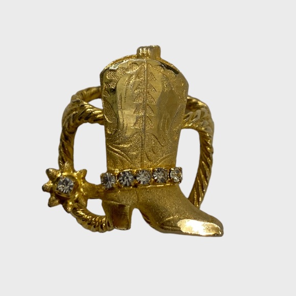 Vintage | Jewelry | Gold Etched Rhinestone Embellished Cowboy Boot Bolo ...